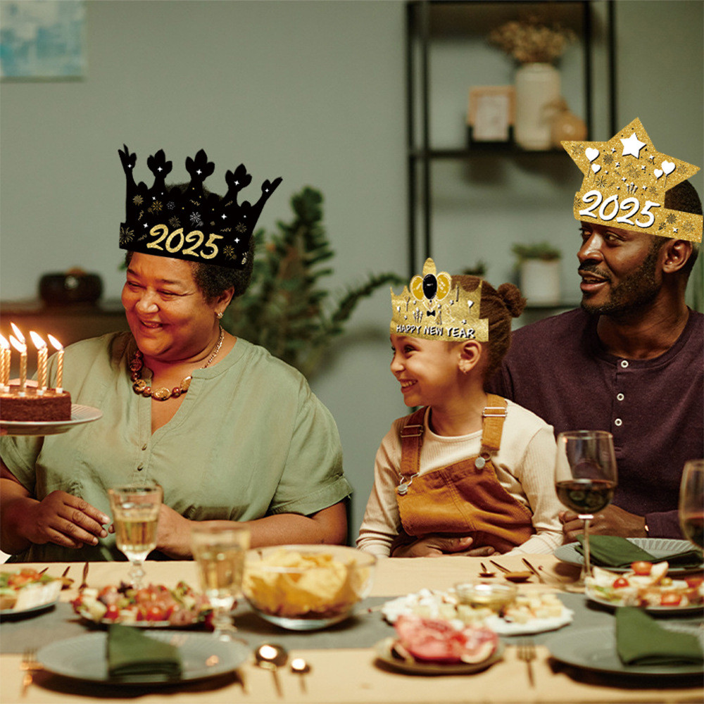 2025 Happy New Year Party Crown Hats 6Pcs Adjustable New Year Crown ...