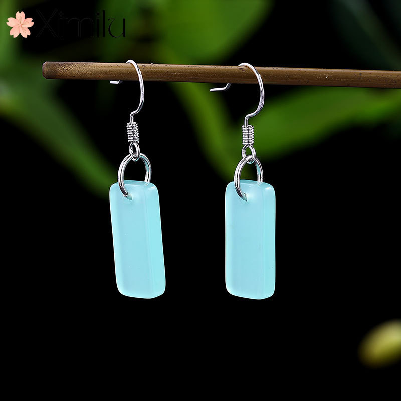 XIMILU New Style Rectangular Blue Chalcedony Earrings Female Earrings ...