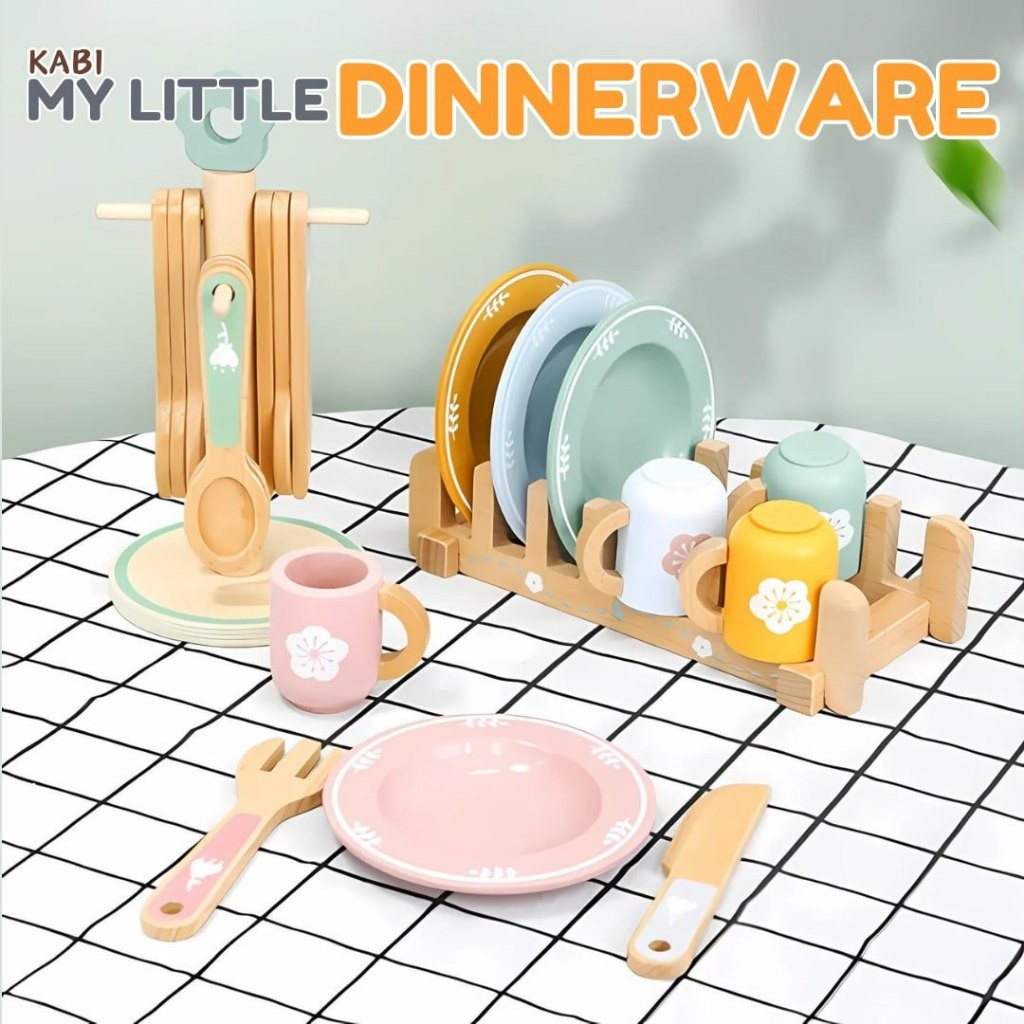 BYJ KABI My Little Dinnerware Wooden Plate & Utensils Wooden Kitchen ...