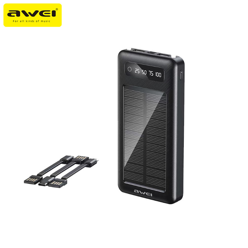 Awei P129K 10000mAh Dual Input Solar Portable Fast Charge Power Bank ...
