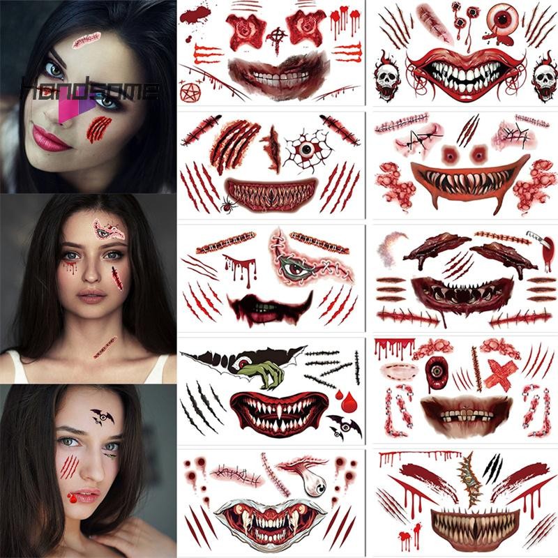 Handsome- 10pcs/set Halloween Tattoo Stickers Scary Wounds Scar Water ...