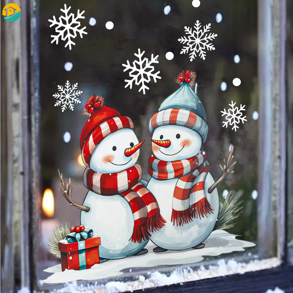 1Sheet Merry Christmas Decoration for Home Cartoon Snowman Snowflakes ...
