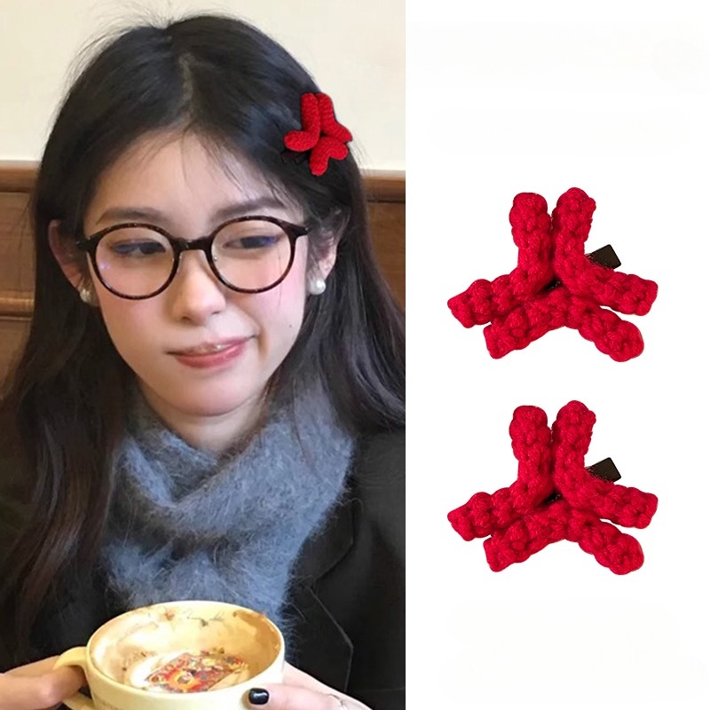 Funny cute red wool angry hairpin female emoji personalized bangs clip ...