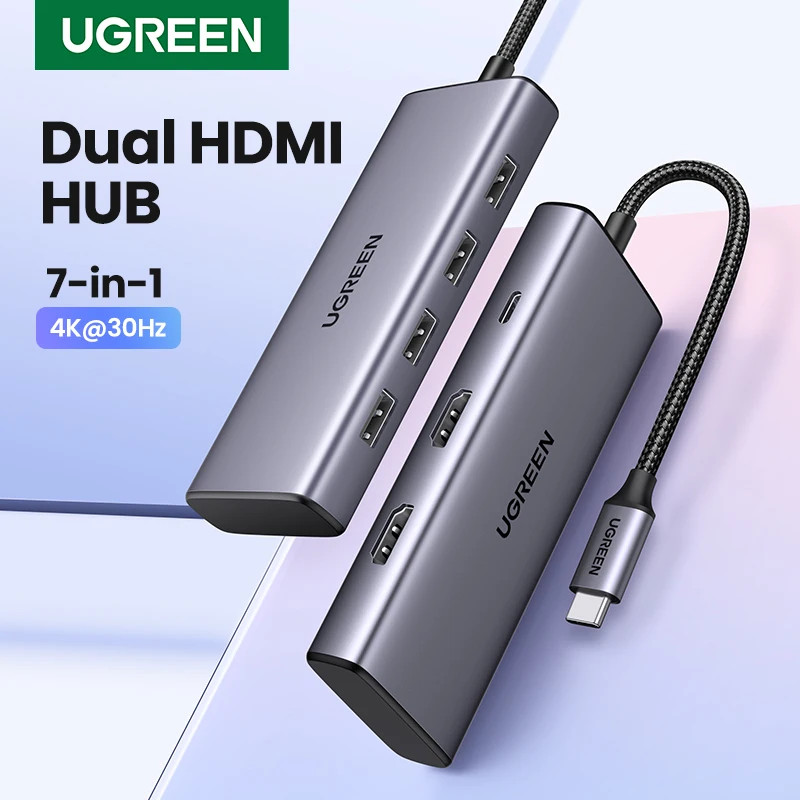 UGREEN Dual HDMI USB C HUB 7-in-1 Type-c to 4K HDMI PD 100W USB3.0/2.0 ...