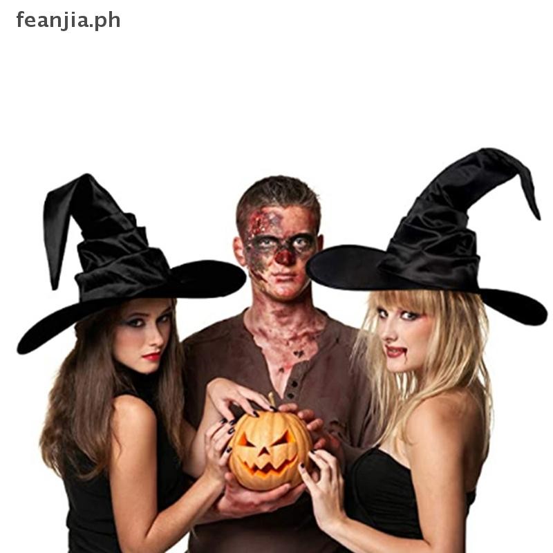 Shopee Unisex Halloween Angled Witch Hat Black Folds Wizard Hat Men ...
