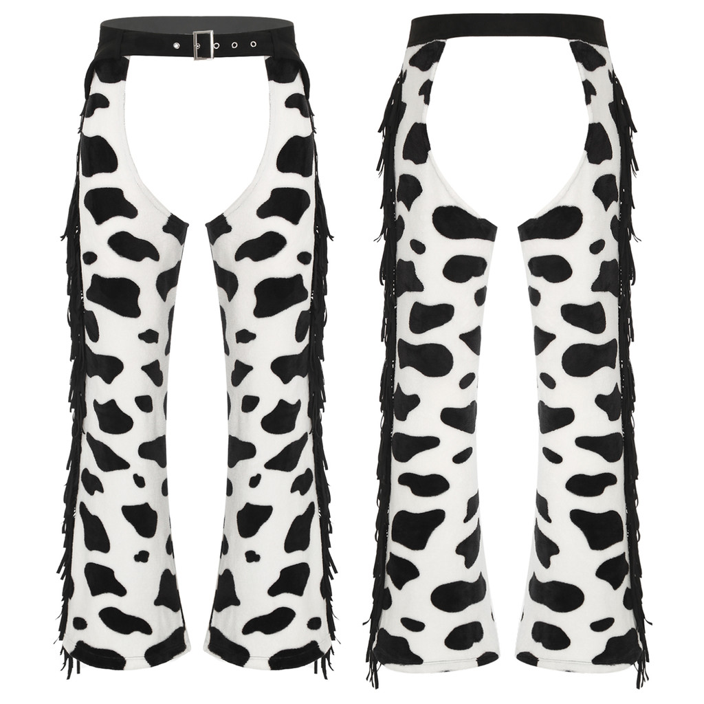Men Cowboys Halloween Cosplay Costumes Cow Spot Print Flannel Pants ...