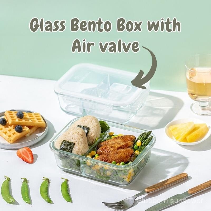 Locaupin Bento Lunch Box with Air Valve Silicone Lid Airtight Leak ...