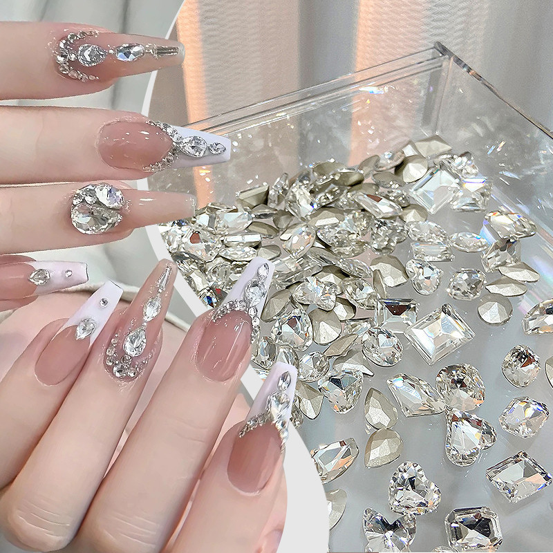Nail Rhinestone Colorful Ice Transparent Heart Cube Shaped Crystal ...