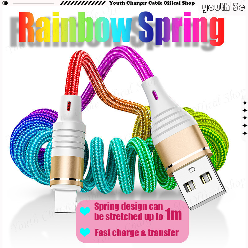 3A Rainbow Multi-color Spring Stretchable 1m Quick Charging Cable 3 in ...