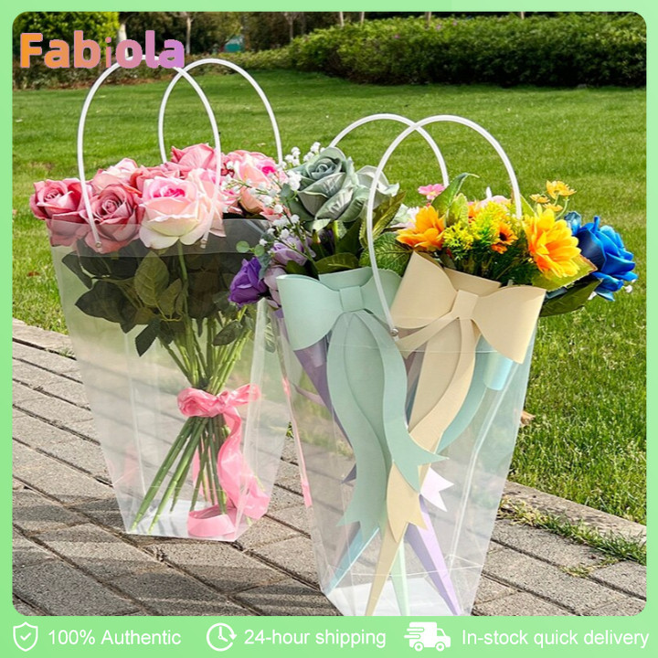 29*28 15*14 1pc Transparent PVC Tote Bag Flower Bouquet Packaging Bag ...