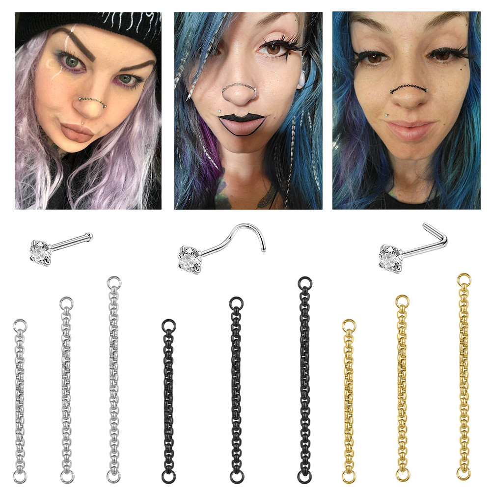 1 Pc Stainless Steel Chain Accessory Black Body Chain Gold Earring ...