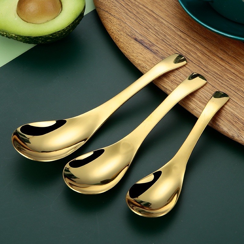 Gold 304 Stainless Steel Soup Porridge Spoon Children Rice Spoon Metal ...