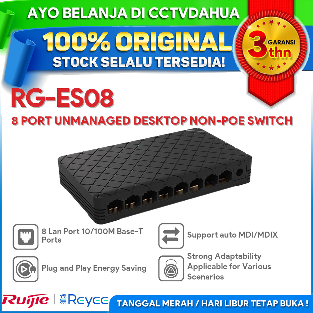 Ruijie REYEE RG-ES08 8 PORT UNMANAGED DESKTOP NON-POE SWITCH PLASTIC CASE SERIES | Shopee ...
