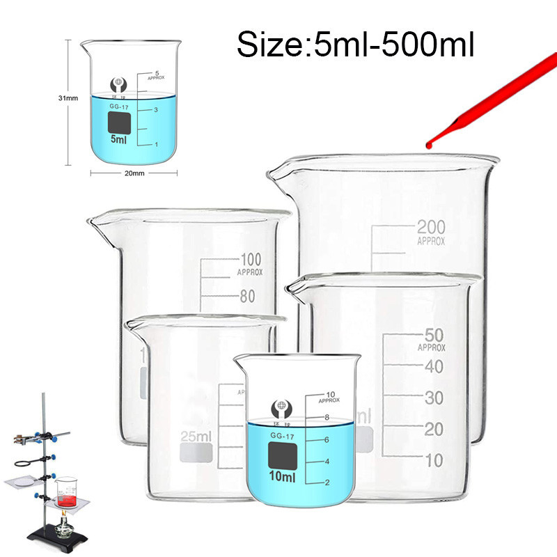 1-7PCS New 5/10/25/50/100-500ml Pyrex Glass beaker Borosilicate GG-17 Graduated Beakers ...