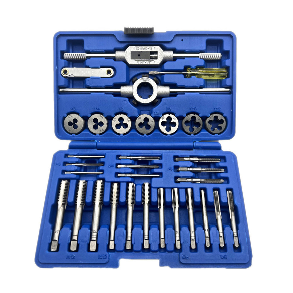 32 PCS HSS Tap and Die Set Metric Wrench Cut M3-M12 Hand Threading Tool Tungsten Carbide Tap Die ...