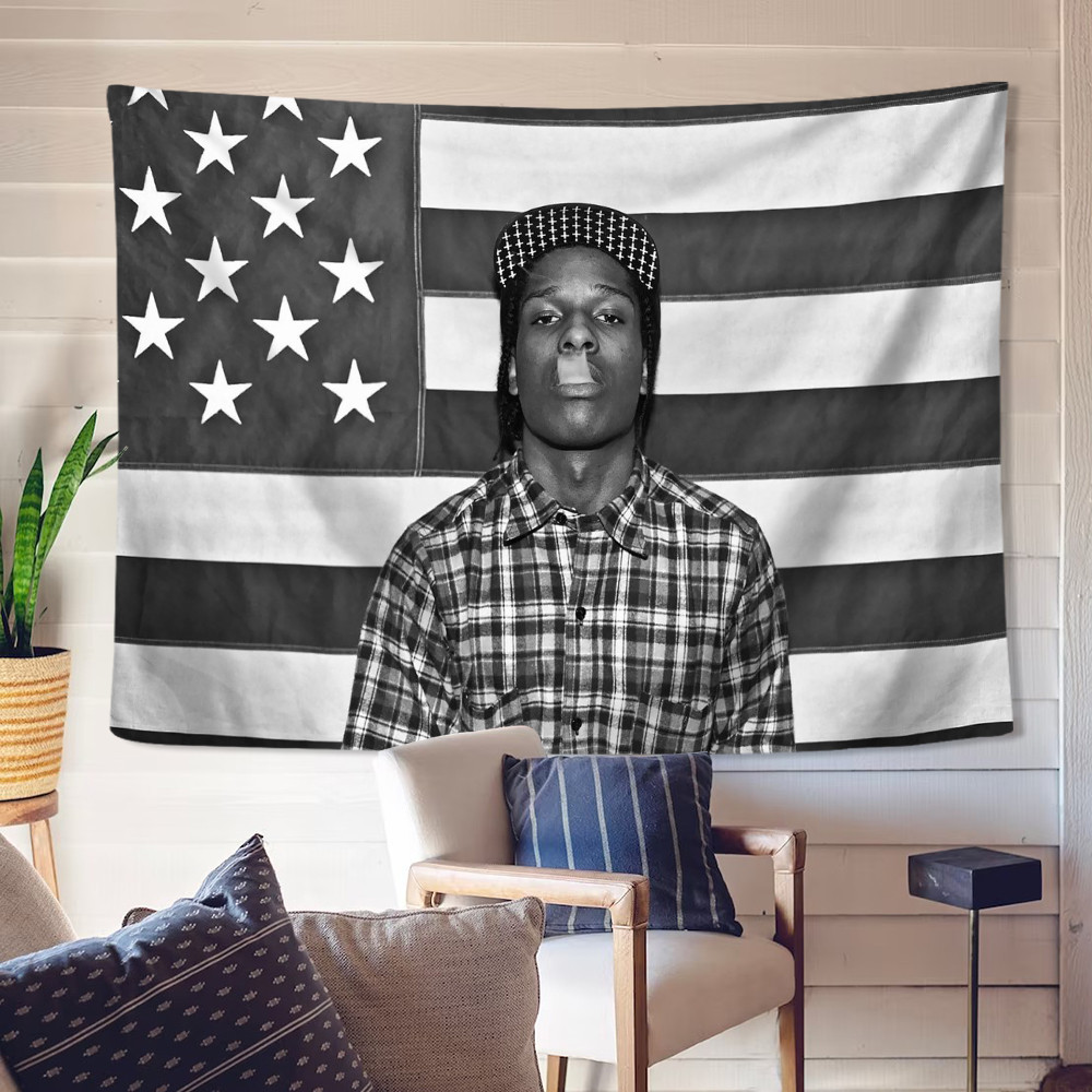 A$AP Rocky American Flag Tapestry with Clips Polyester Tapestries ...