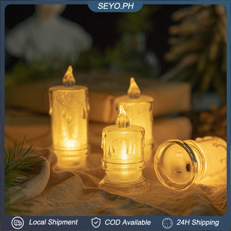 2Pcs Electronic Candle Lights Led Battery Operated Flameless Altar ...