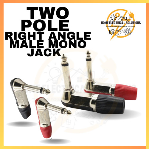 6.35mm 2 Pole Mono Male Jack Right Angle Guitar Plug Adapter Connector ...