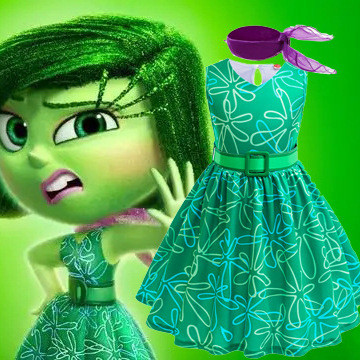 5pcs Inside Out 2 Disgust Cosplay Costume Sleeveless Dress+Scarf ...