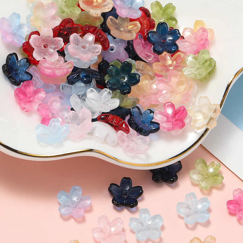 St. kunkka 10Pcs Sakura Glass Flower Beads 10.5mm Glass Receptacle Bead ...