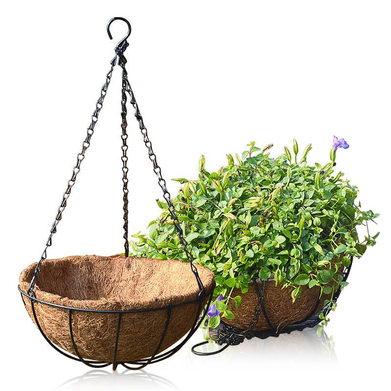 Hanging Planter Basket with Coir Liner Wire Plant Pot with Chain Porch ...