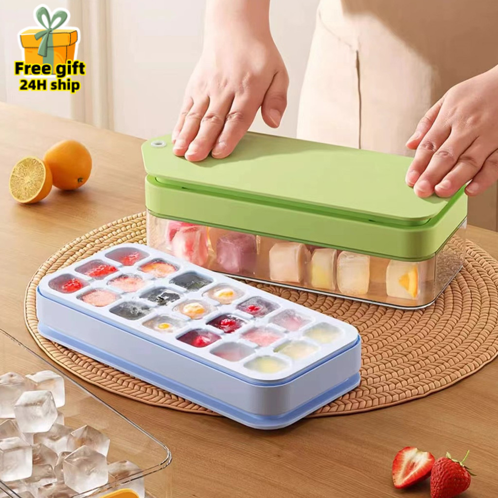 24-Grids Ice Tray Box Press To Collect Ice Cube Molder with Cover Ice ...