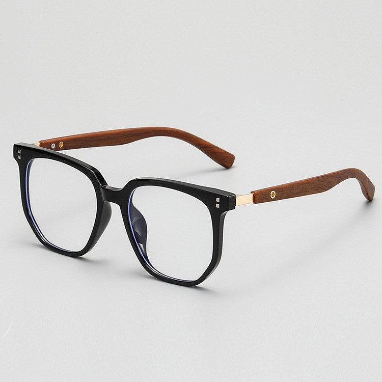 Retro Wood Grain Large Frame Glasses Frame Men Wood Grain Texture ...