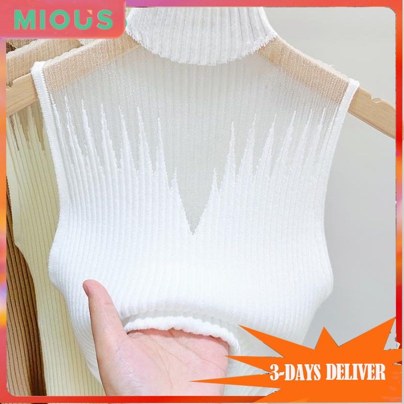 MIOUS Mesh Semi-high Neck Vest Female Sleeveless Short Coat Female ...
