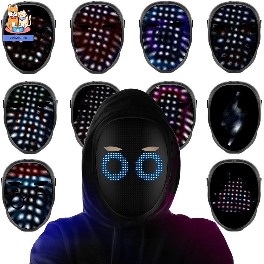 LED Mask 2000mAh Rechargeable Face Transforming LED Mask with Gesture ...