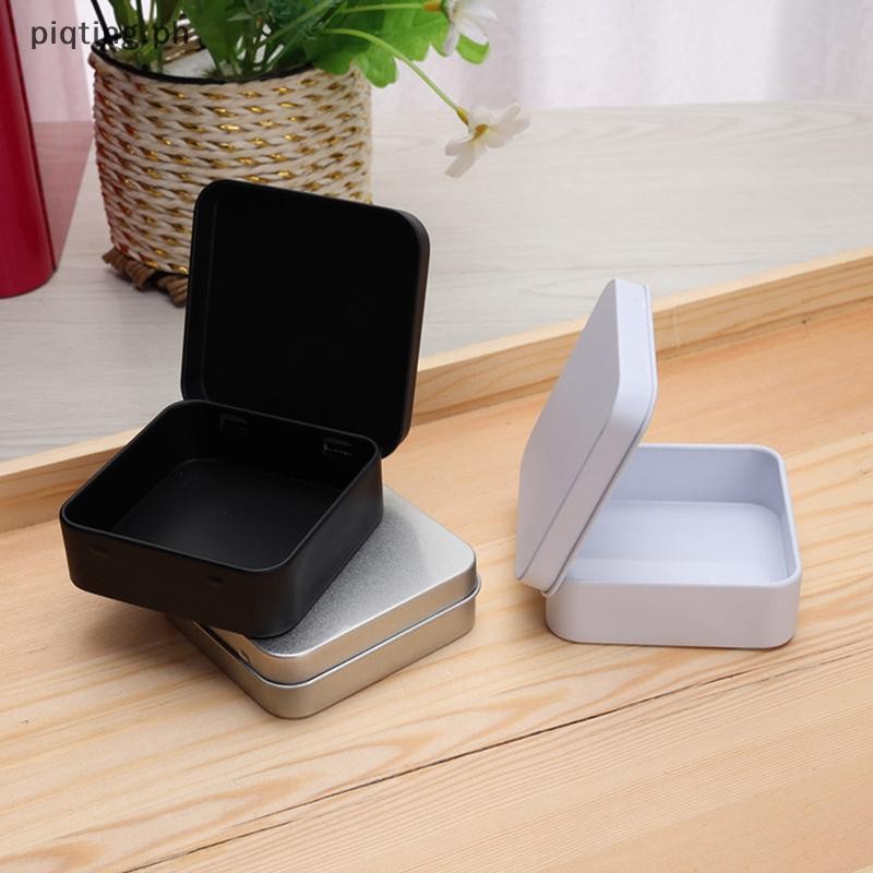 PP Mini Metal Tins Container Square Hinged Flip Storage Tin Box Small ...