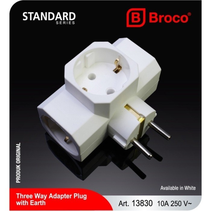 Broco Ground T Plug 13830 55 3 Way Adapter Plug 10A 250V White with ...