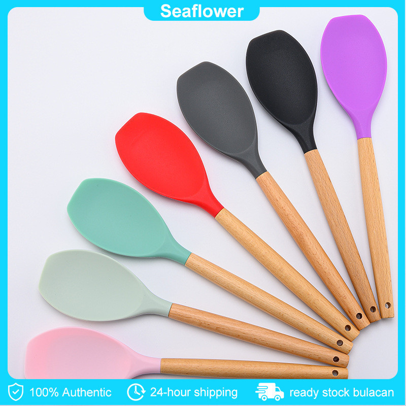 32cm/28cm Silicone Wood Handle Gray Spatula Heat Resistant Silicone ...