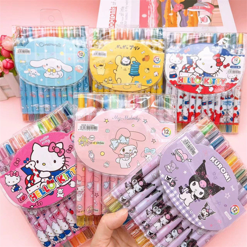 Long 12-Color Crayons Long 12-Color Crayon Cartoon Rotating Crayon Cute ...