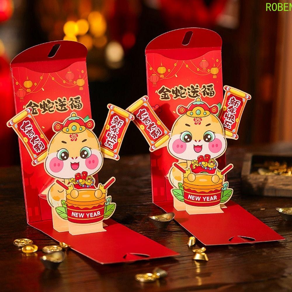 ROBEN 3Pcs 2025 New Year Red Envelope, Creative Cartoon Snake Pattern ...