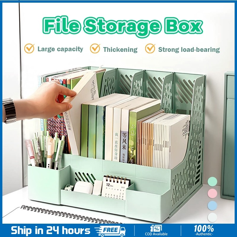 4 Column File Rack Holder Multifunctional Desk Organizer Book Pencil ...