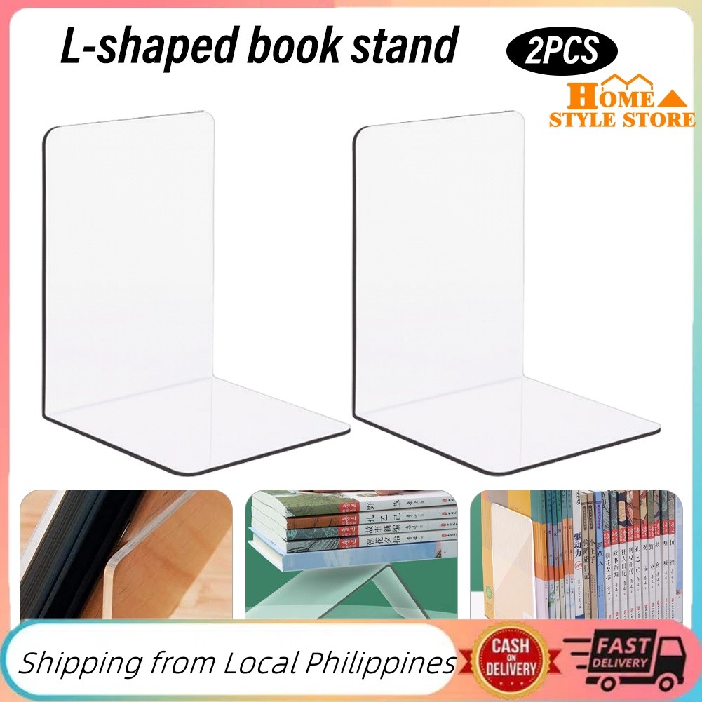 2 PCS Acrylic Transparent Bookends L-shaped Clear Bookends Desktop ...