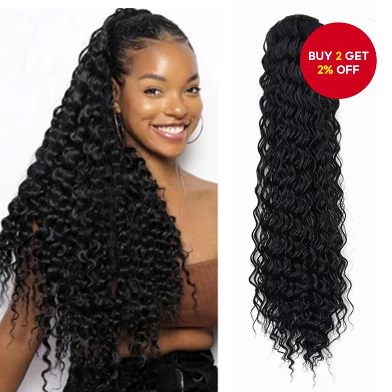 HOT 70CM Deep Curly Wigs Synthetic Hair Drawstring Ponytail Extensions ...