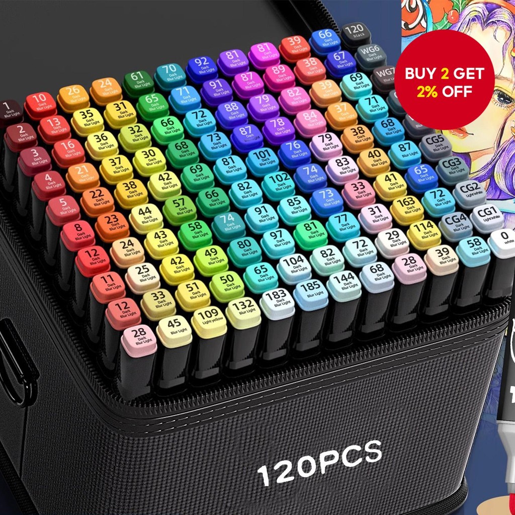 120 Colors Dual Tip Markers – Permanent Oil-Based Art Pens for Drawing ...