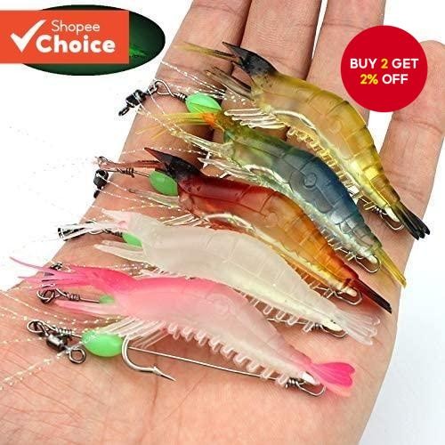 Soft Fishing Luminous Shrimp Lure with Hook Swivel Beads Artificial Silicone Glow Fishing Bait ...
