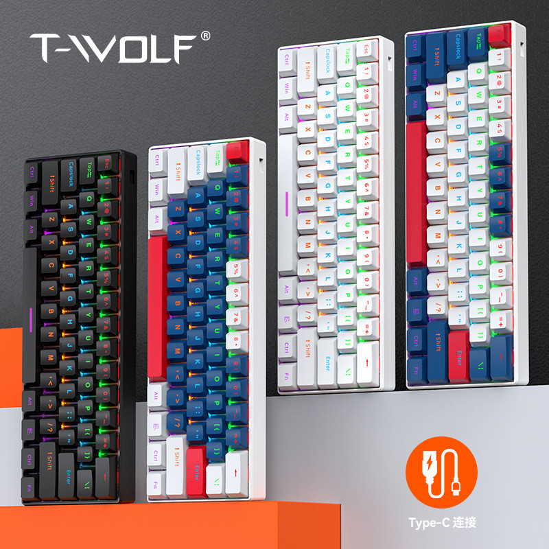 T-WOLF Thunder Wolf T60Mechanical Keyboard Hot-Swappable Gaming RGB ...