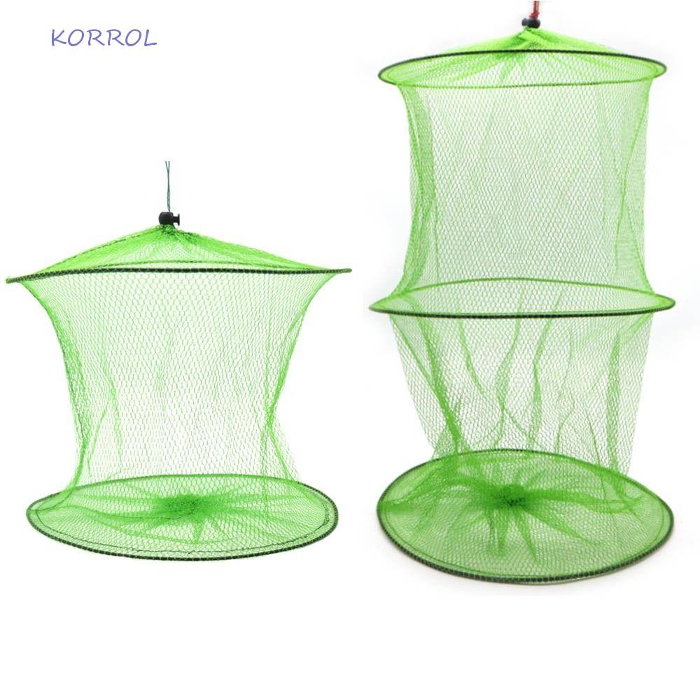 KORROL Fishing Cage Nylon Foldable 3 Layers Fishing Trap Network Minnow ...
