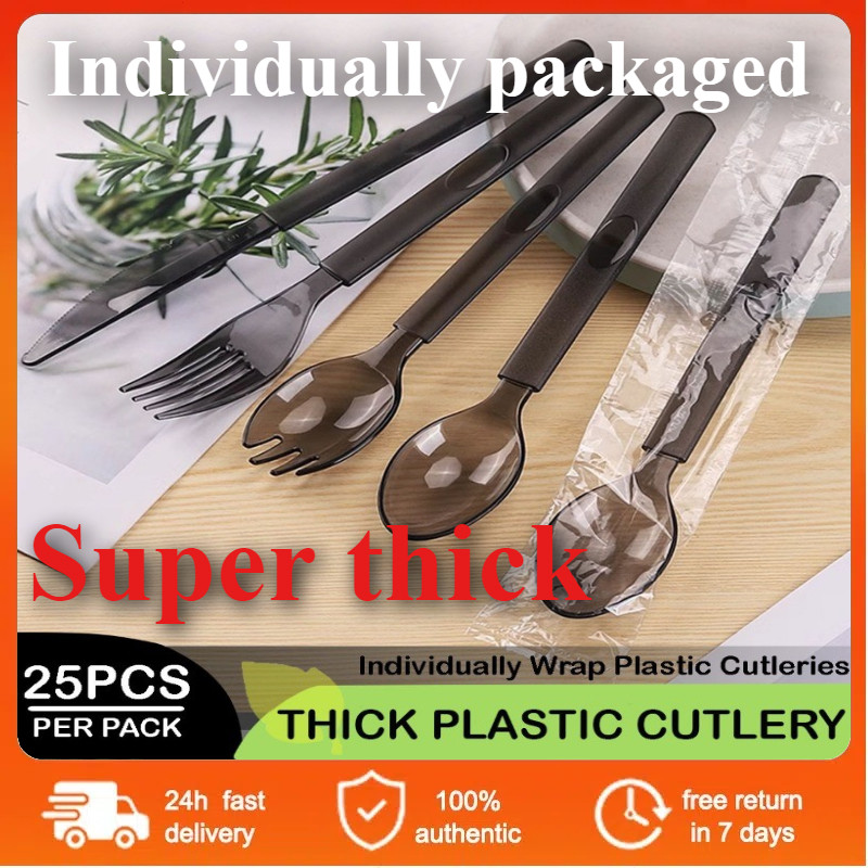 in stock 25Pcs Disposable Thickened Plastic Spoon Fork and Sfork ...
