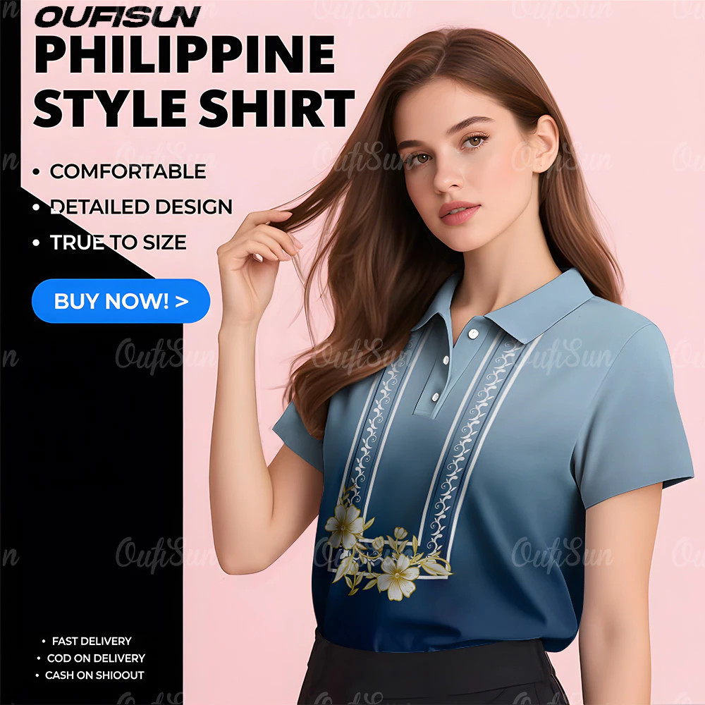 Modern Asean Attire For Women Barong Tagalog Ethnic Style Polo Shirts ...