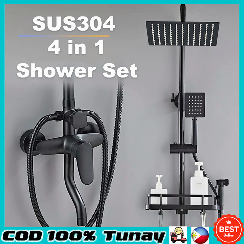 Shower Set with Faucet 4 in1 Square Shower Set 304 Stainless Steel Hot ...