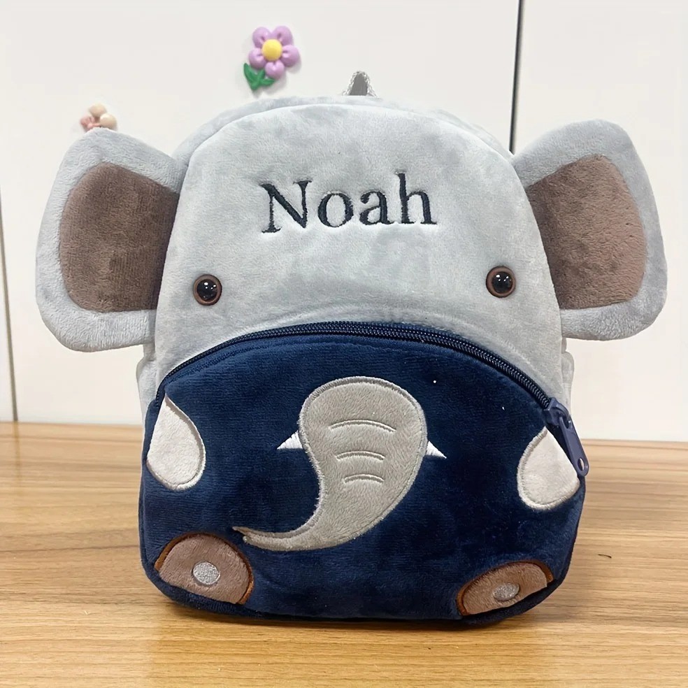 Embroidered Custom Name Cute Elephant Plush Backpack Personalized ...