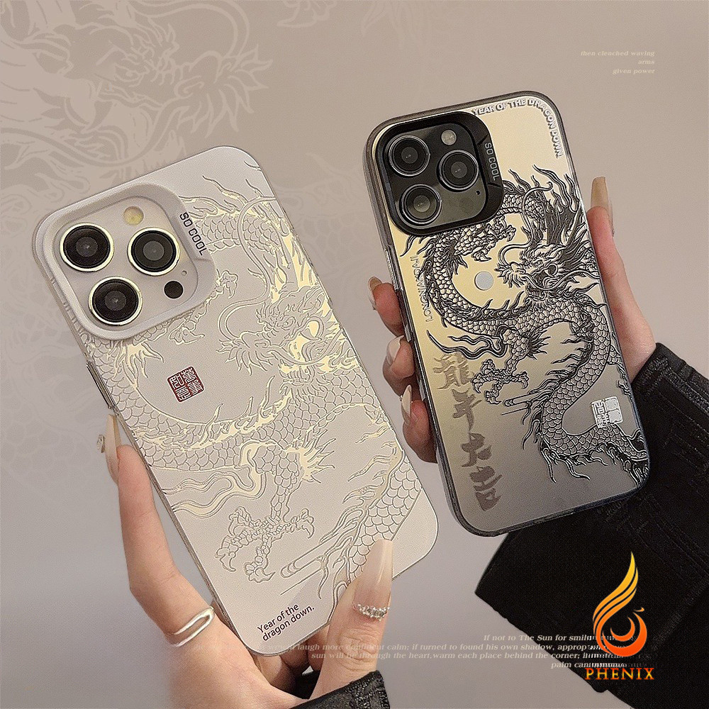 Luxury Chinese Dragon Silvery Matte Phone Case para sa Iphone 16 15 13 ...