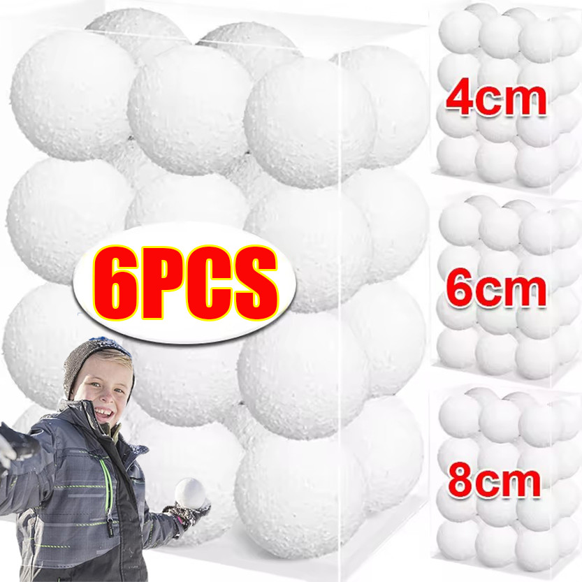 6Pcs 4/6/8cm White Foam Christmas Balls / Artificial Soft Snowball Toys ...