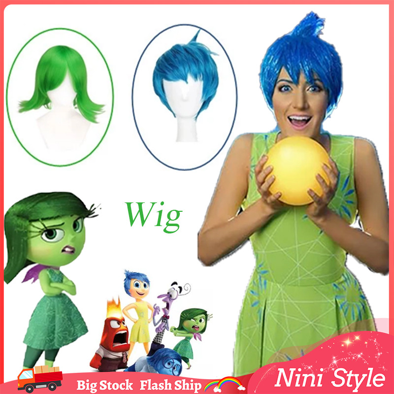 Anime Disgust Joy Cosplay Adult Women Kids Green Wig Movie Cosplay ...