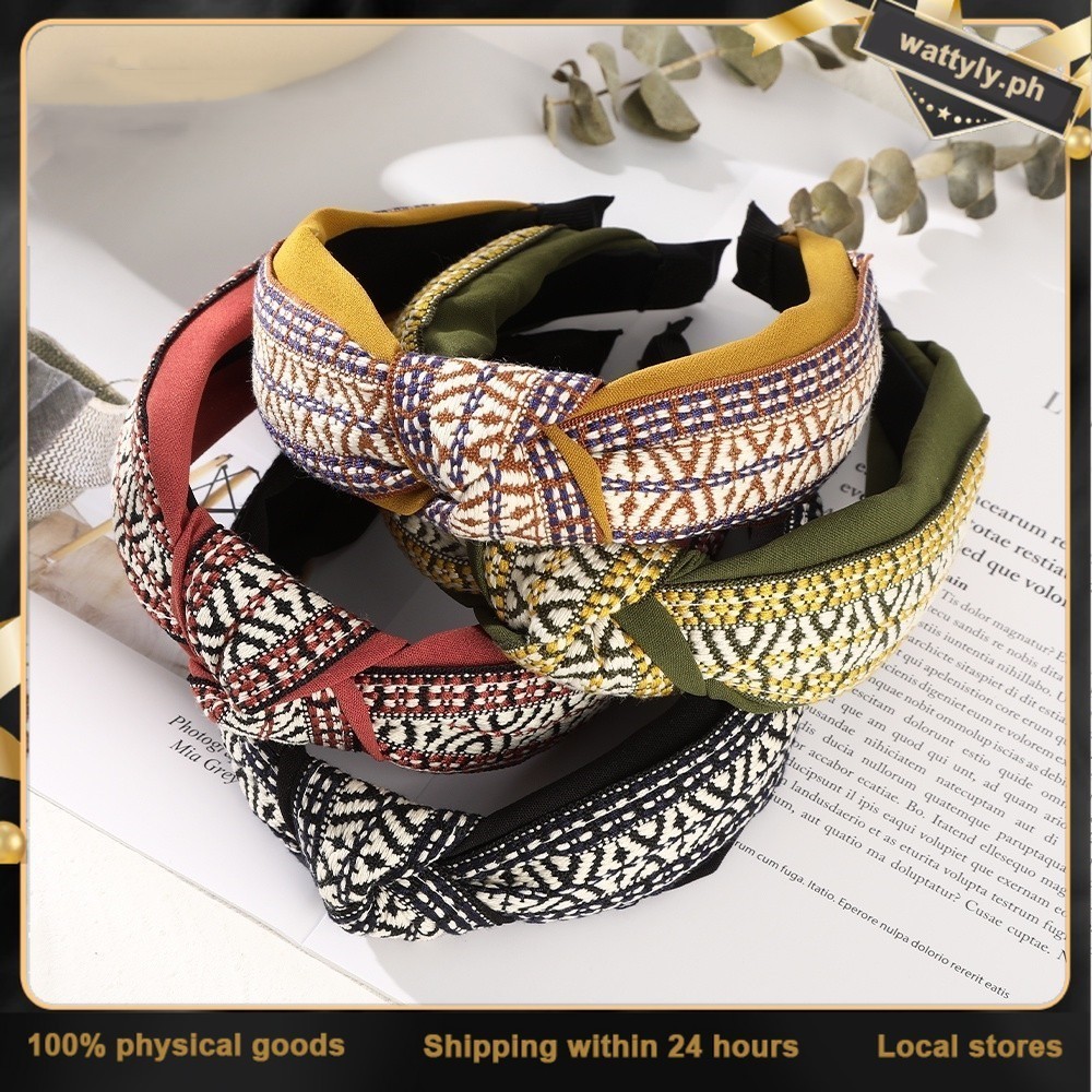 Women Casual Plain Colorblock Headband Retro Ribbon Ethnic Hair ...