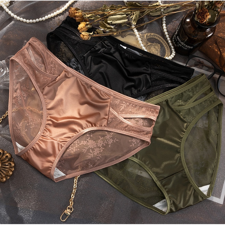 143081 Translucent Lace Edge Mid Waist Hollow Out Breathable and ...